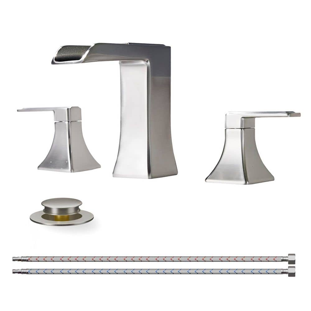 ANZA 8 in. Widespread Double Handle Bathroom Faucet with Drip-Free Ceramic Disc Valve Waterfall ...