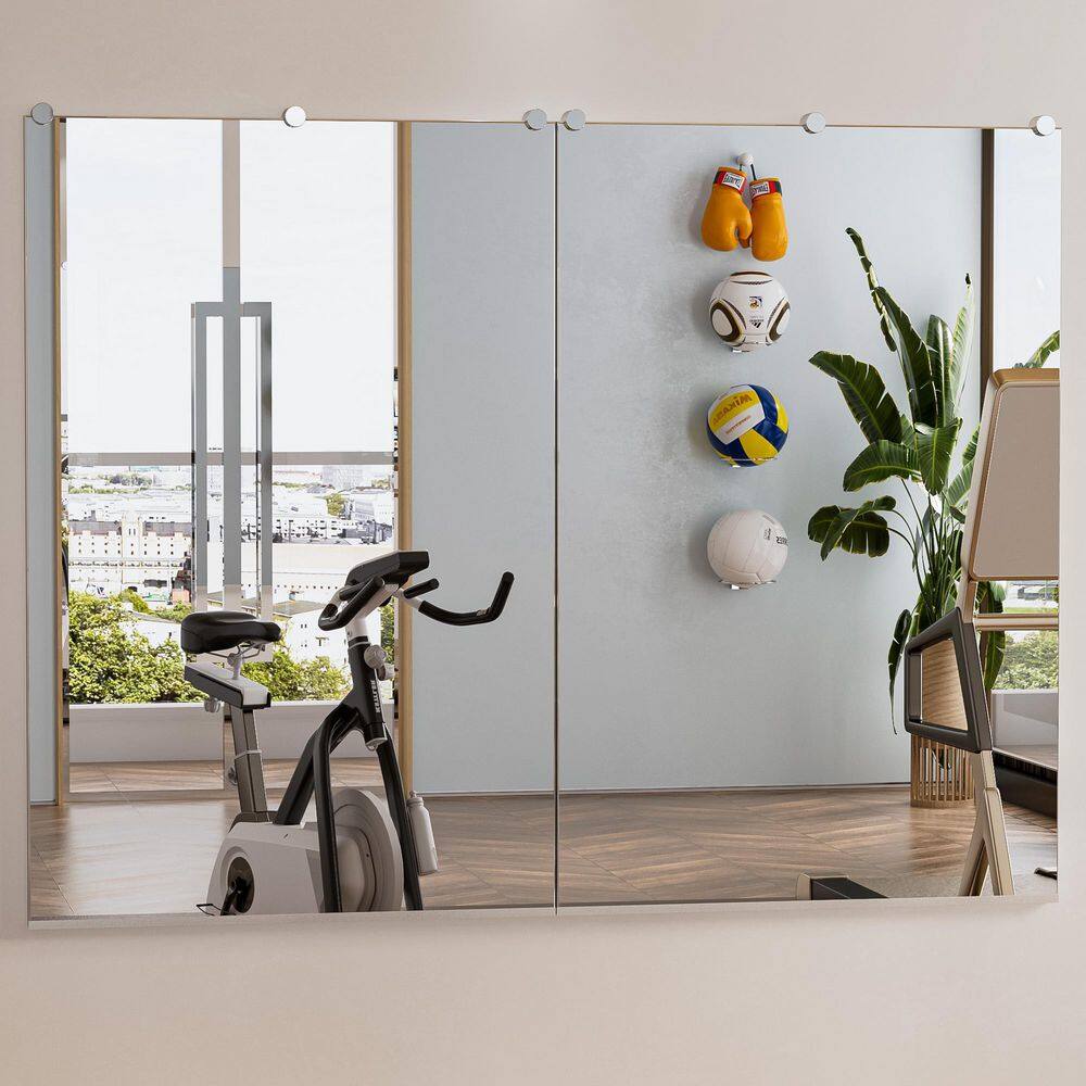 TETOTE 32 in. W x 48 in. H Rectangular Frameless Wall Mirror Gym Mirror ...