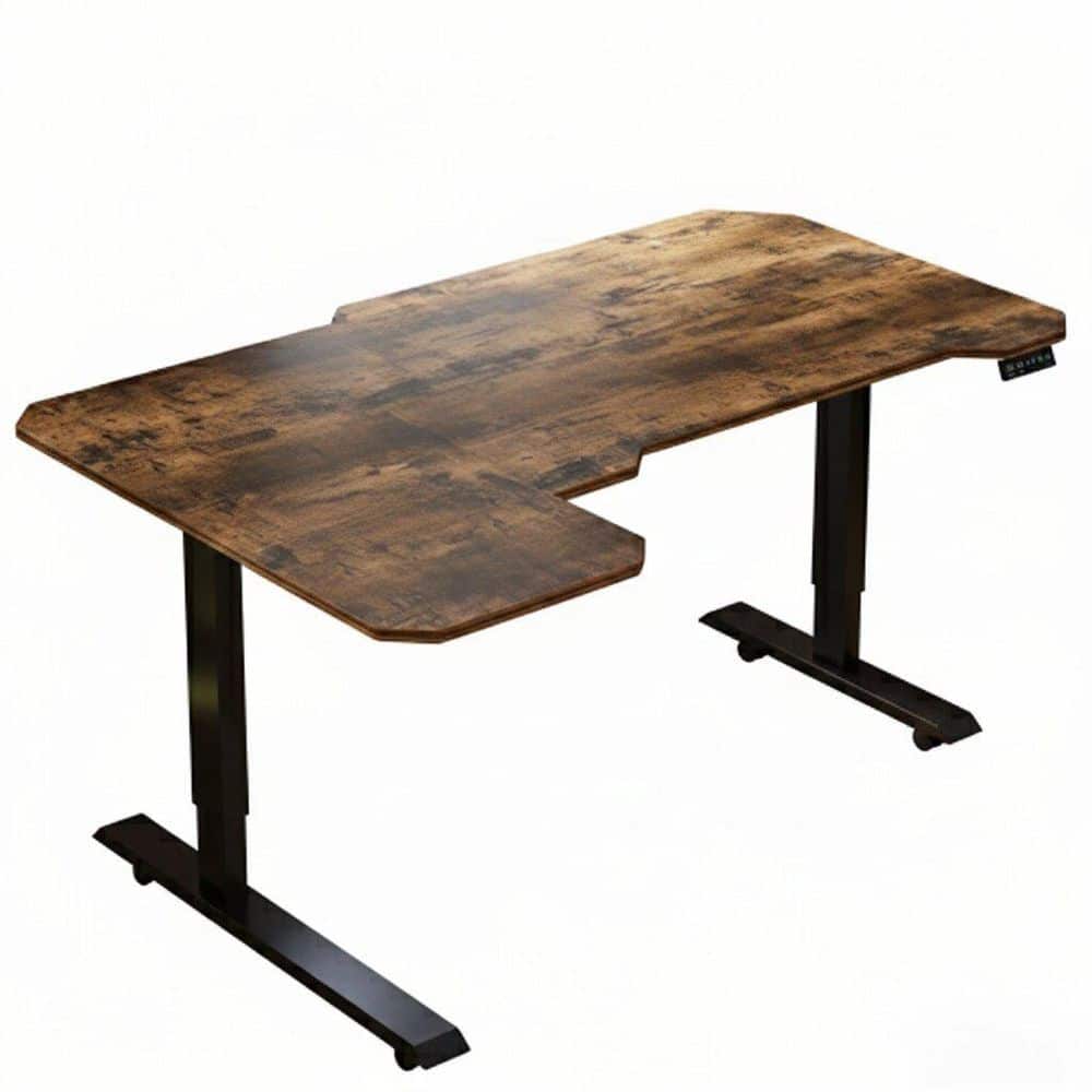 Noble House Denvor Modern 59 in. L-Shaped Rustic Brown + Black Wood and ...