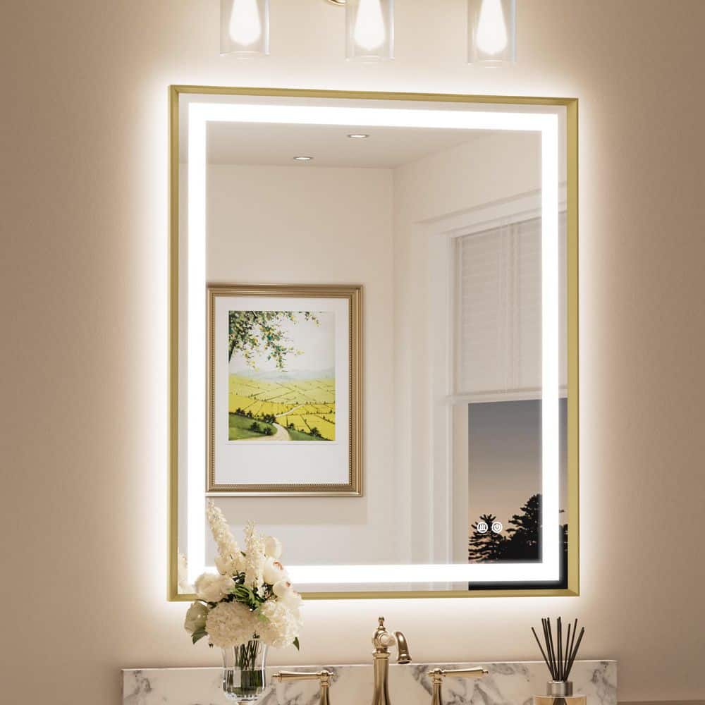 KeonJinn 30 in. W x 36 in. H Rectangular Framed LED Lighted Bathroom ...