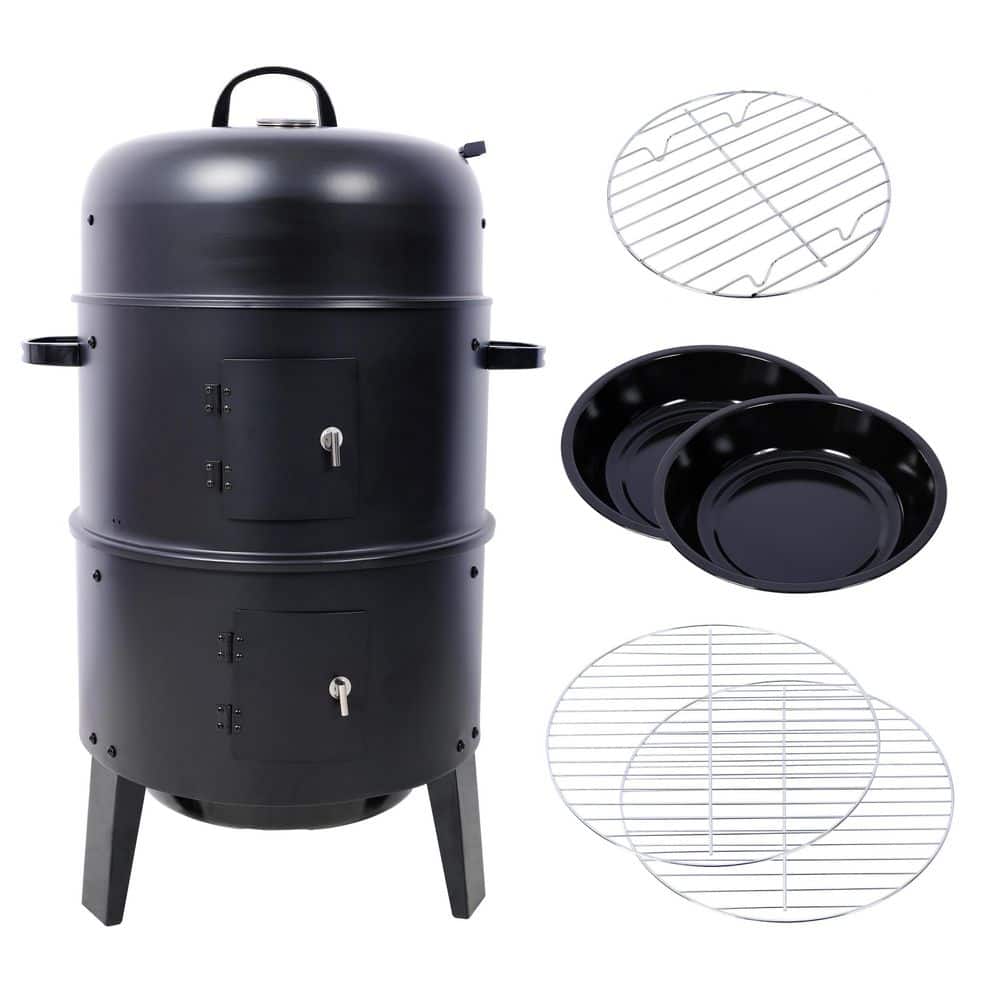 Otryad 16 Inch Steel Charcoal Smoker, 2-Tier Vertical BBQ Grill with ...