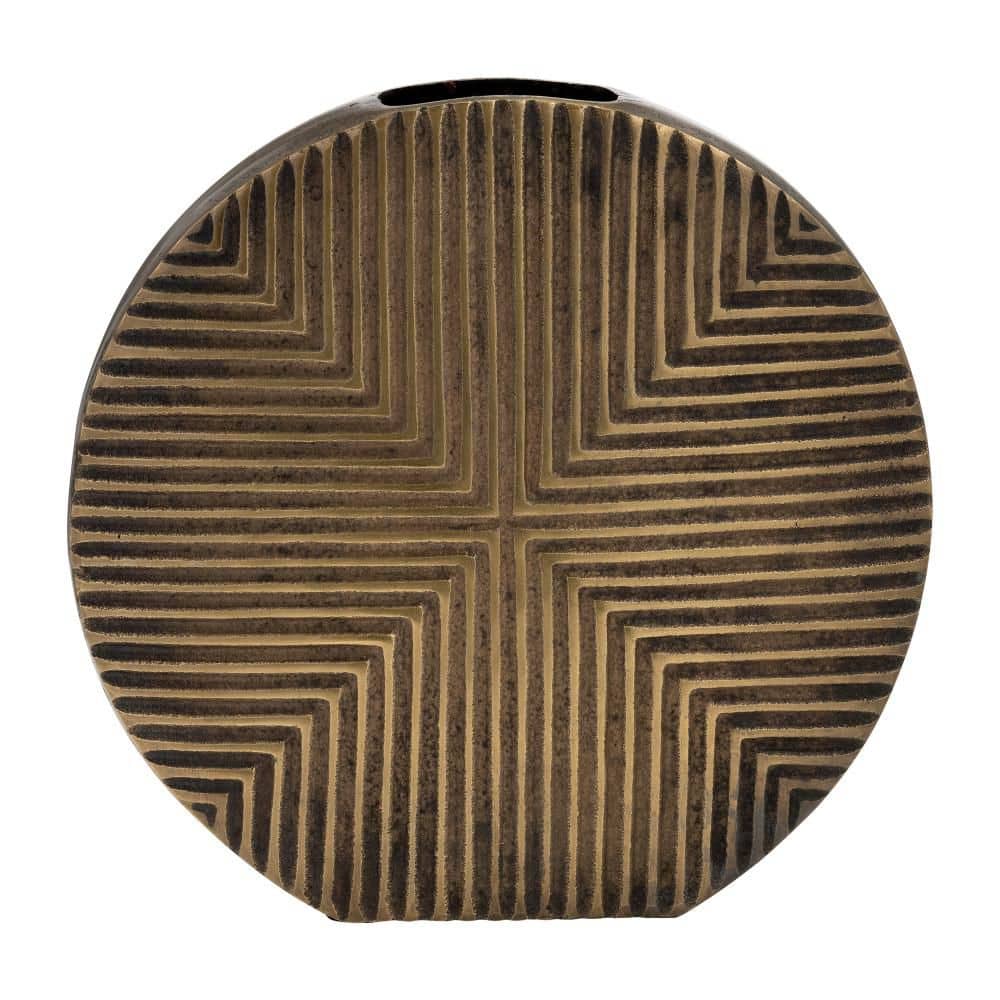 Liv & Skye 13 in. Antique Bronze Metal Round Ribbed Decorative Vase ...