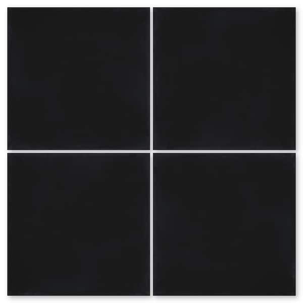 Villa Lagoon Tile Solid Square Black 8 in. x 8 in. Cement Handmade Tile ...