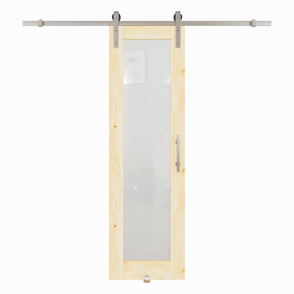 ARK DESIGN 24 in. x 80 in. 1 Lite Frosted Glass Unfinished MDF Sliding ...