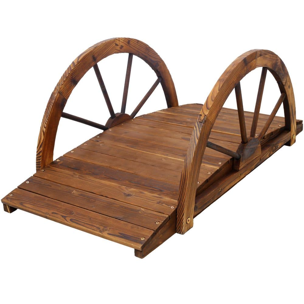 Cesicia 3.3 ft. Wooden Garden Bridge with Half-Wheel Style Railings ...