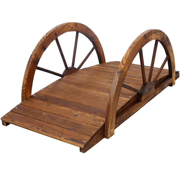 Cesicia 3.3 ft. Wooden Garden Bridge with Half-Wheel Style Railings ...
