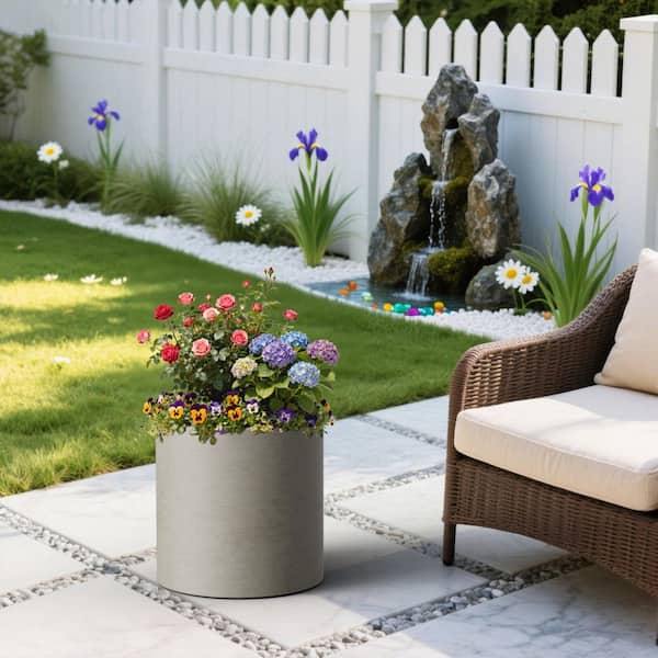 DurX-litecrete 16 in. Large Stone Gray(Upgraded Interior) Concrete Tall ...