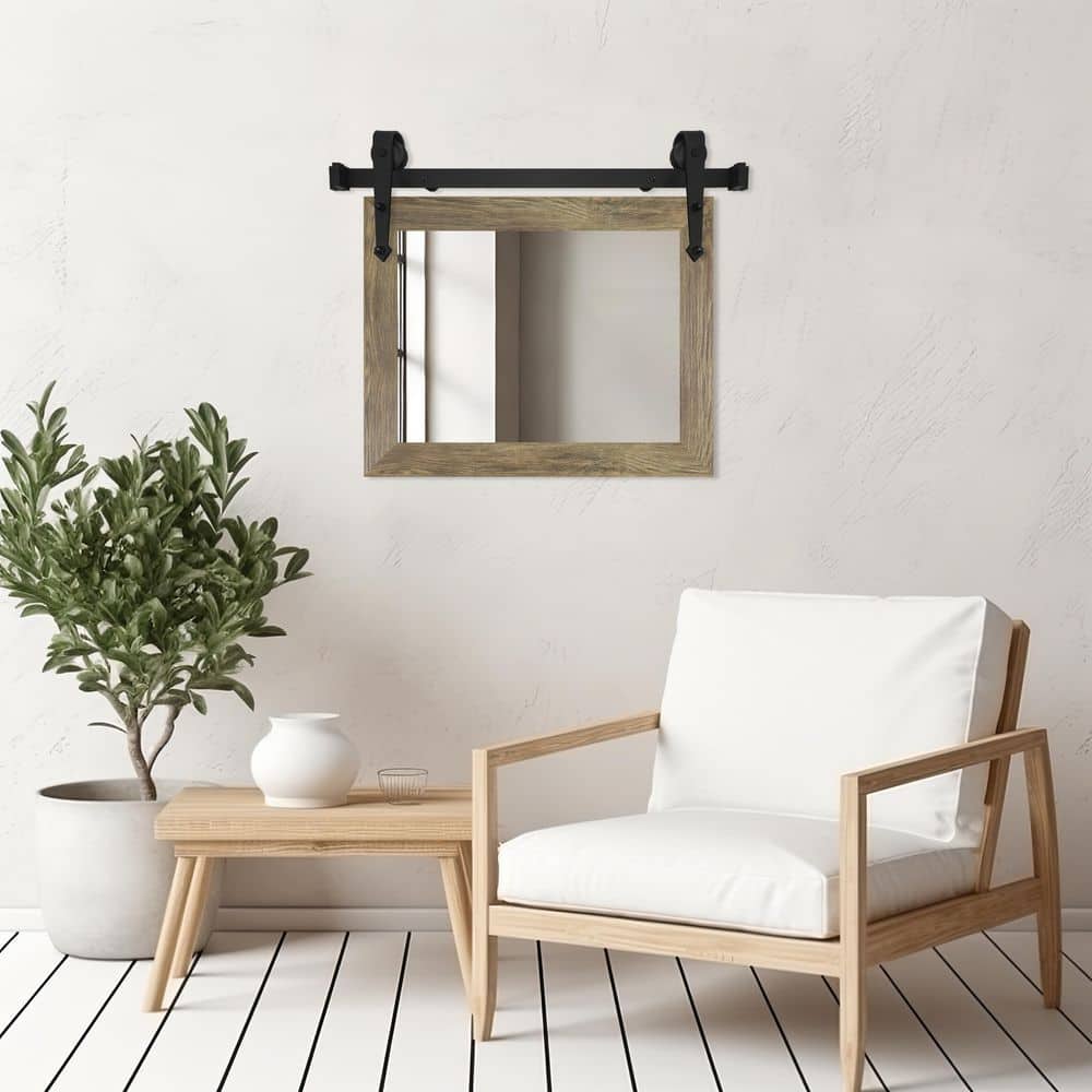 Rayne Mirrors (34 in. W x 33 in. H) Brown Modern Rustic Mirror with ...