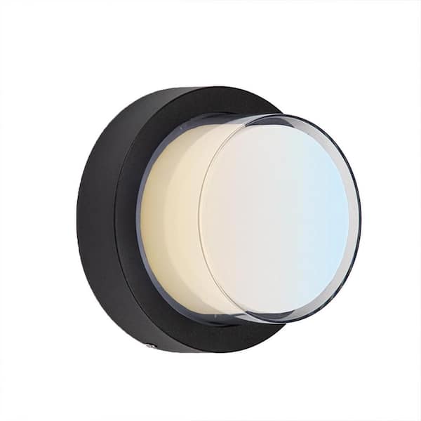 Sunlite Black LED Round Modern Outdoor Hardwired Wall Lantern Sconce ...