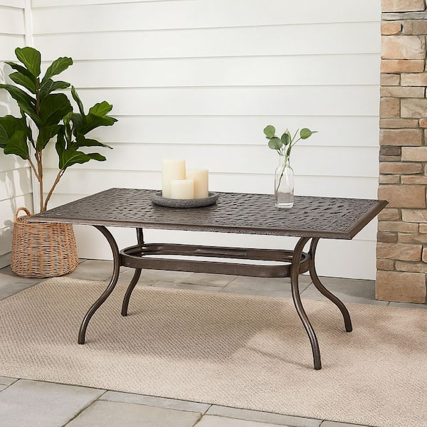 Benjara Toni Bronze Rectangular Aluminum 30.25 in. Outdoor Dining Table ...