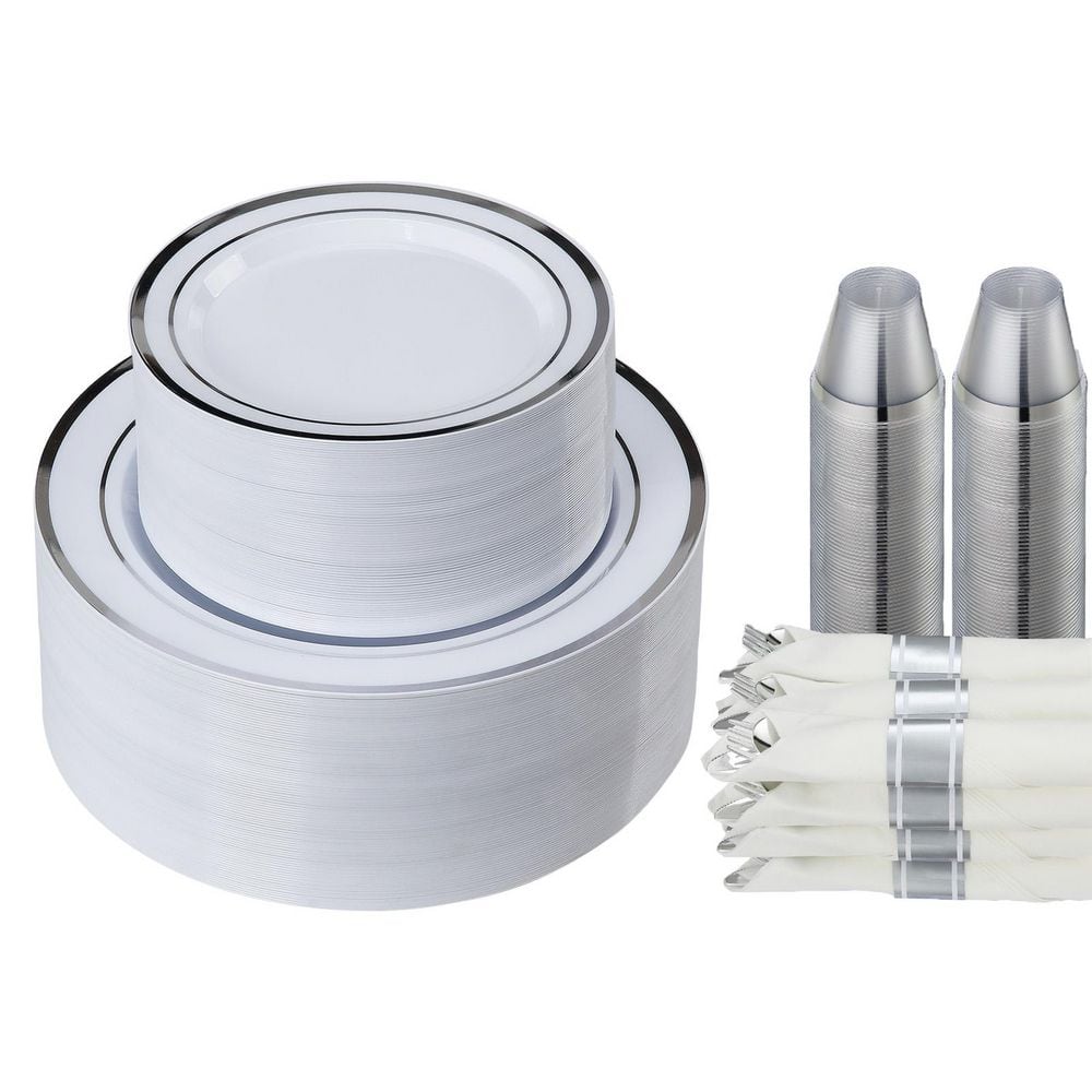 SKYSHALO Plastic Disposable Plates 350-Piece Divided Serving Dishes ...