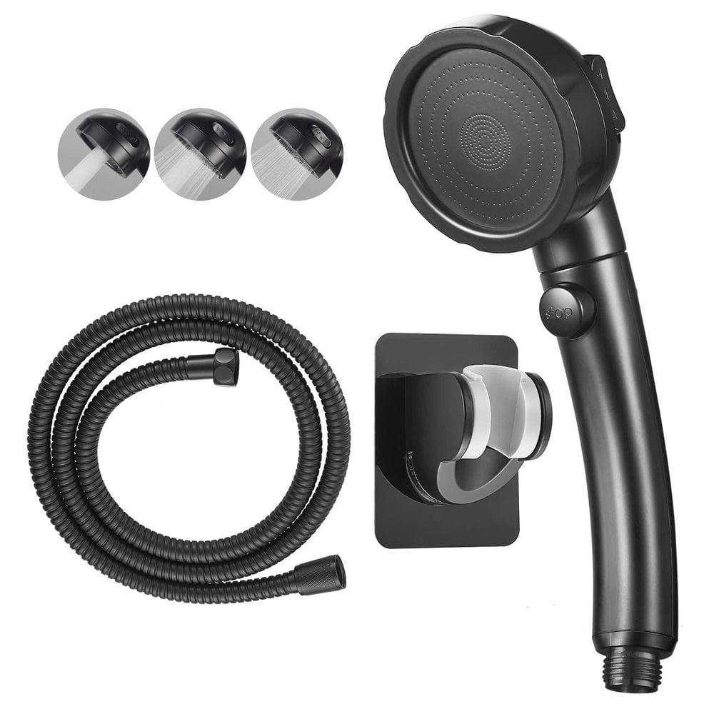Wudkey 1-Piece Drill-Free High Pressure Handheld Shower Head in Black ...