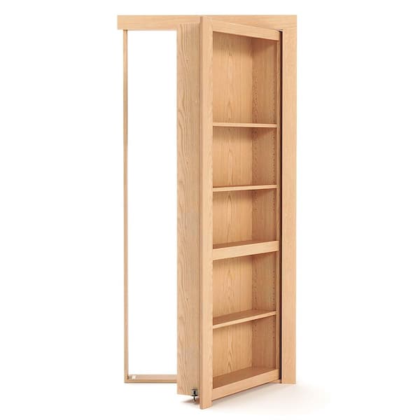 InvisiDoor 36 in. x 80 in. Flush Mount Assembled Red Oak Unfinished Wood 4 Shelf Interior Bookcase Door IDBC36RO The Home Depot