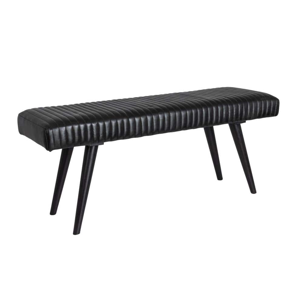 Storied Home Black Dining Bench with Upholstered Leather Grid 46 in ...