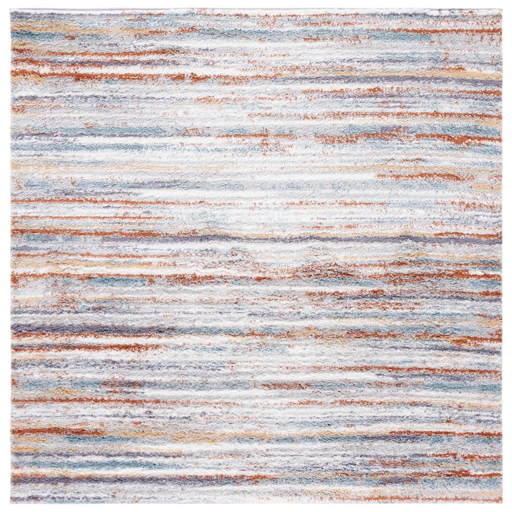 SAFAVIEH Berber Shag Blue Rust/Ivory 7 ft. x 7 ft. Solid color Striped ...