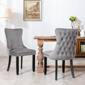 GOJANE Gold Tufted Solid Wood Velvet Upholstered Dining Chair with Wood ...