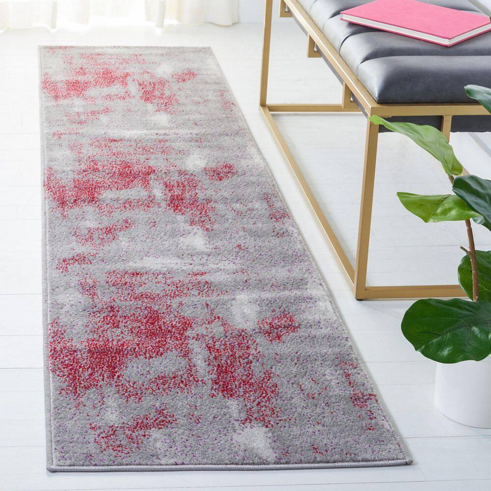 SAFAVIEH Skyler 2 ft. x 8 ft. Gray/Red Watercolor Runner Rug SKY141Q-28 ...