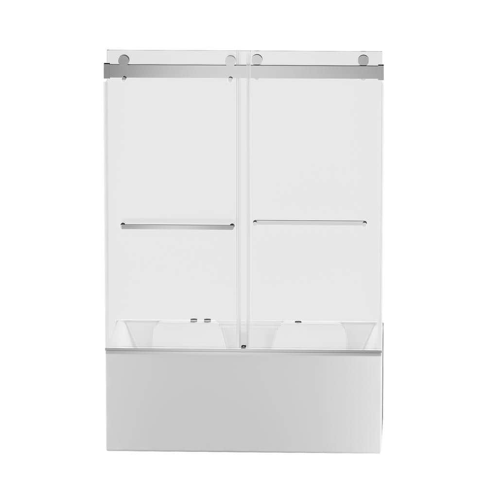 TCYO 60 in. W x 62 in. H Sliding Tub Door in Chrome with Clear Glass ...