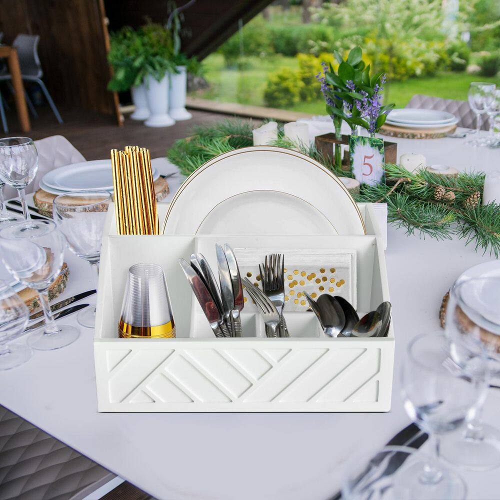 Wudkey 6 in. H x 13 in. W x 9.3 in. D White Wood Paper Plate Dispenser ...