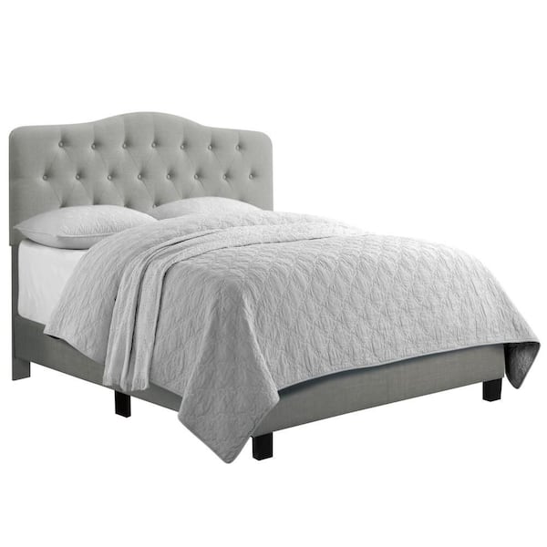 Boyel Living Light Gray Wood Frame Low Profile Full Platform Bed Button ...