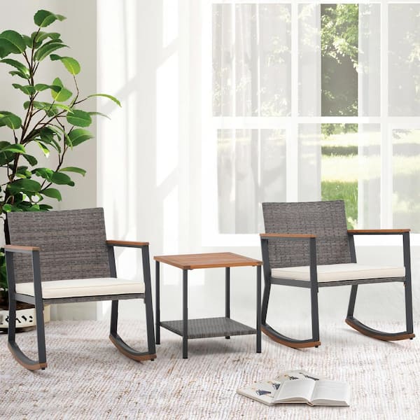 Freestyle OC Orange-Casual 3-Piece Grey Wicker Outdoor Rocking Chair ...