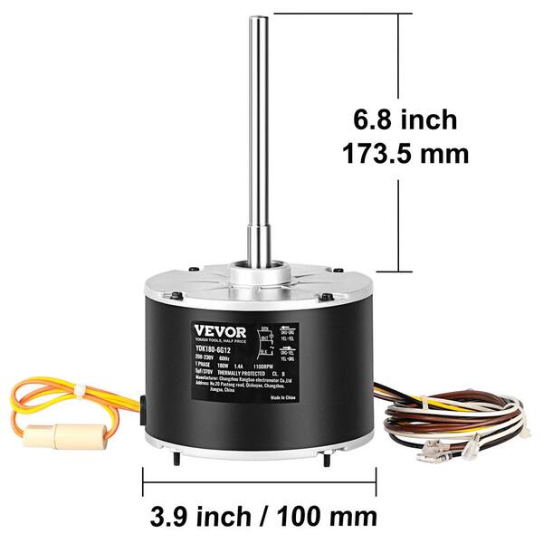 VEVOR Condenser Fan Motor 1 4 HP 1100 RPM Reversible Rotating 208 to 230V Condenser Motor 180W Explosion proof CBB65 5F DSLNQDJ14HP110TNZV7 The Home Depot
