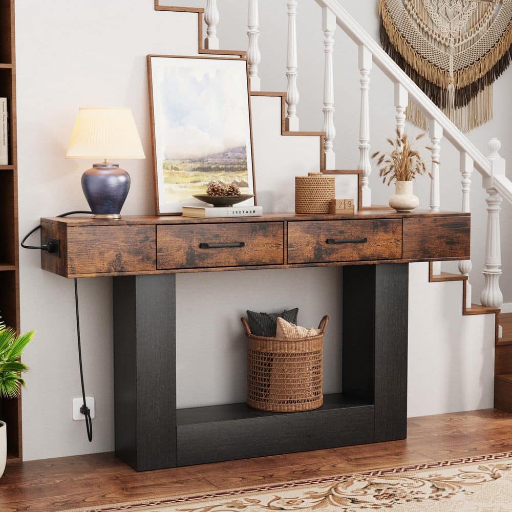 Seafuloy 63 in. Retro Rectangle MDF Farmhouse Console Table with ...