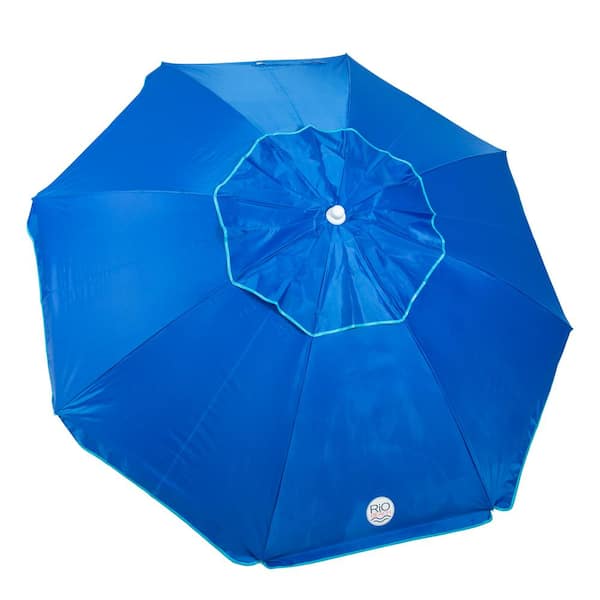 Rio 7 ft. Steel Tilt Beach Umbrella with ANCHORX Sand Anchor in Blue ...
