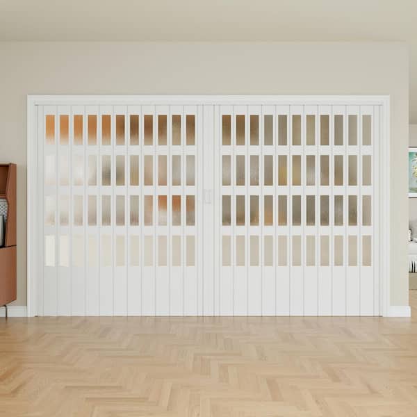 ARK DESIGN 120 in. x 80 in. White Vinyl PVC Double Layer Accordion Door ...