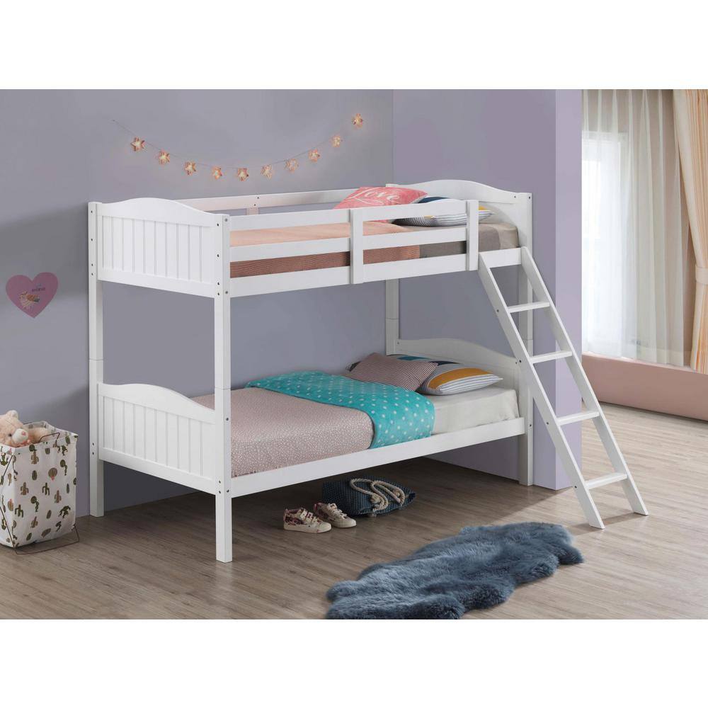 Coaster Arlo White Twin Over Twin Bunk Bed with Ladder 405053WHT - The ...