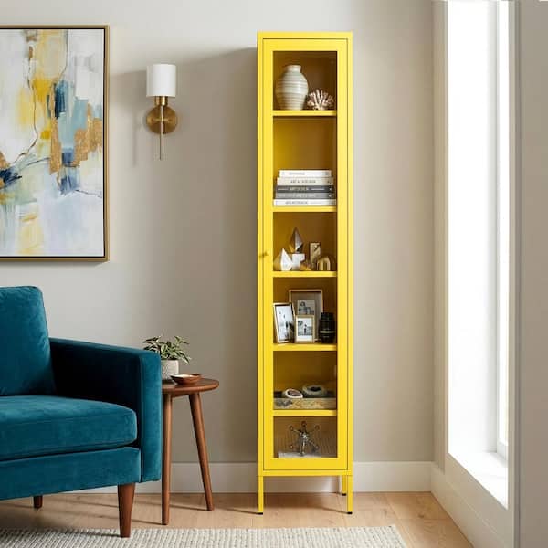 Glamour Home Avis Yellow 71in. Office Storage Cabinet with 4 Shelves ...