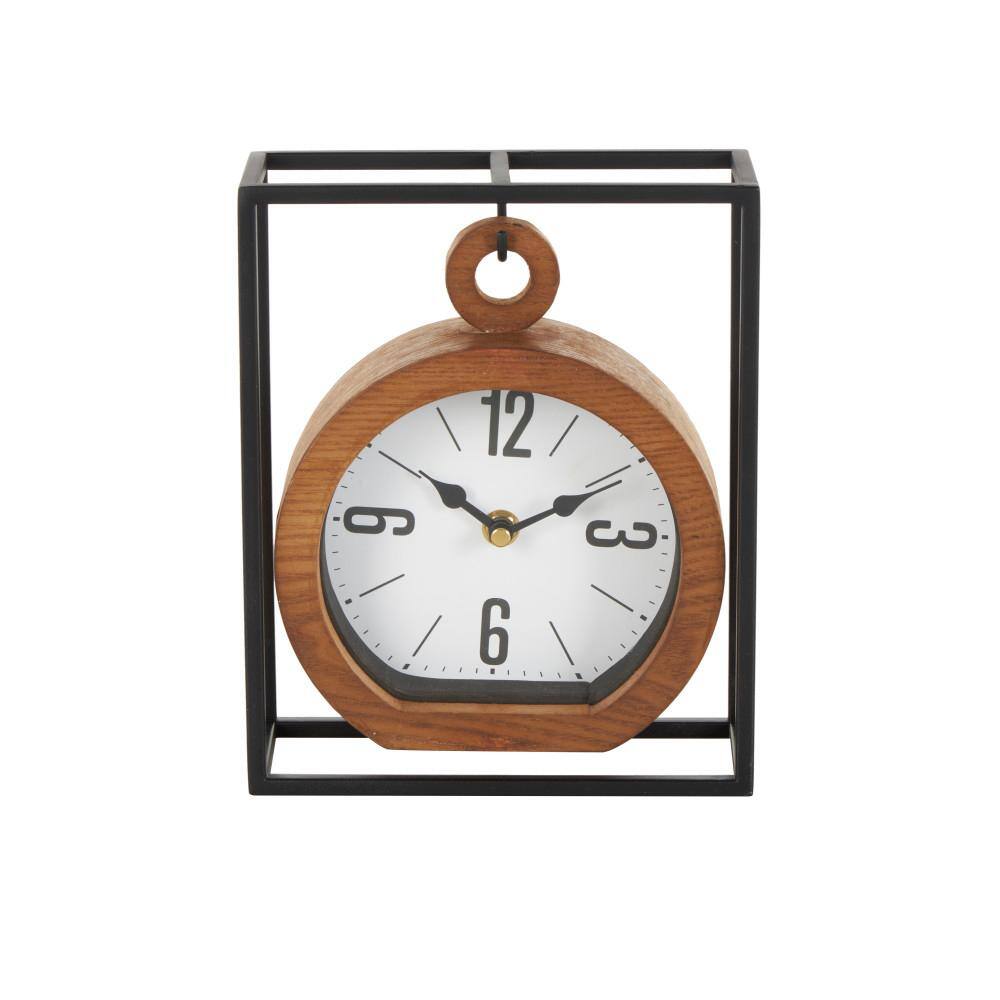 Litton Lane Brown Metal Suspended Clock with Black Frame 046348 - The ...