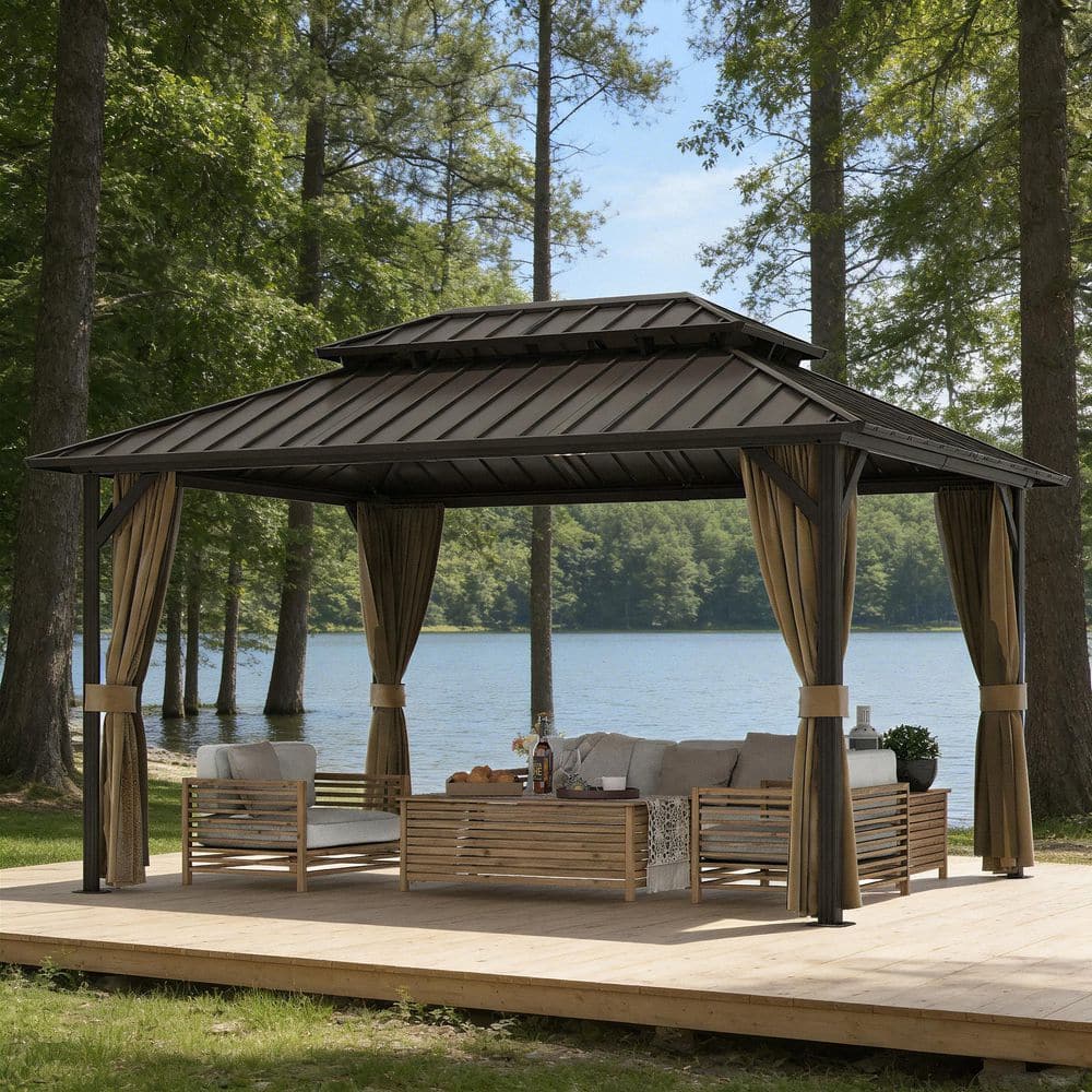INMITOM 12 ft. x 14 ft. Aluminum Hardtop Gazebo with Double Galvanized ...