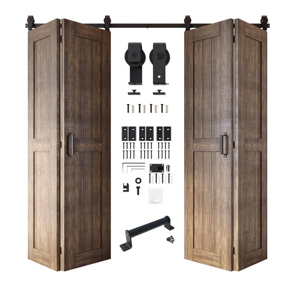 HOMACER 26 in. x 84 in. 5-in-1 Design Dark Walnut Solid Core Double Pine Wood Bi-fold Door with ...
