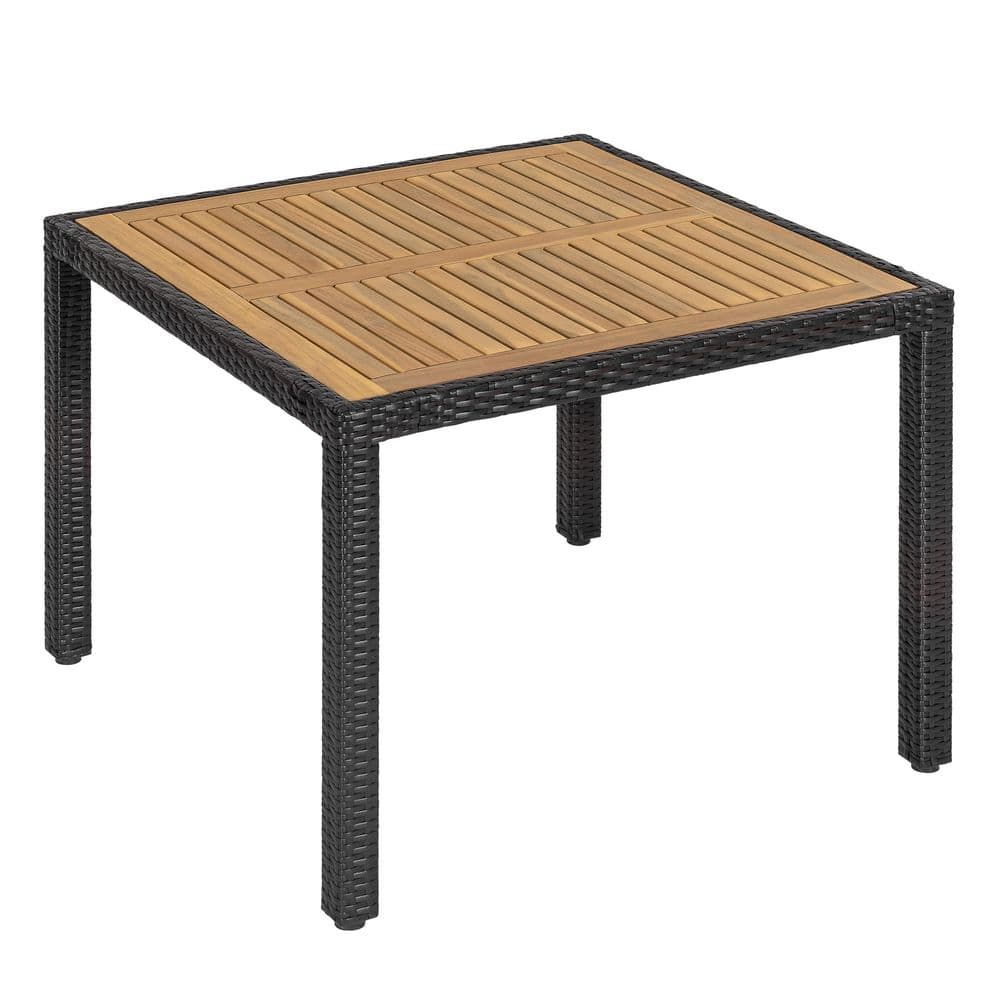 Nuu Garden Black Acacia Wood, PE Rattan and Metal Square Outdoor Dining ...