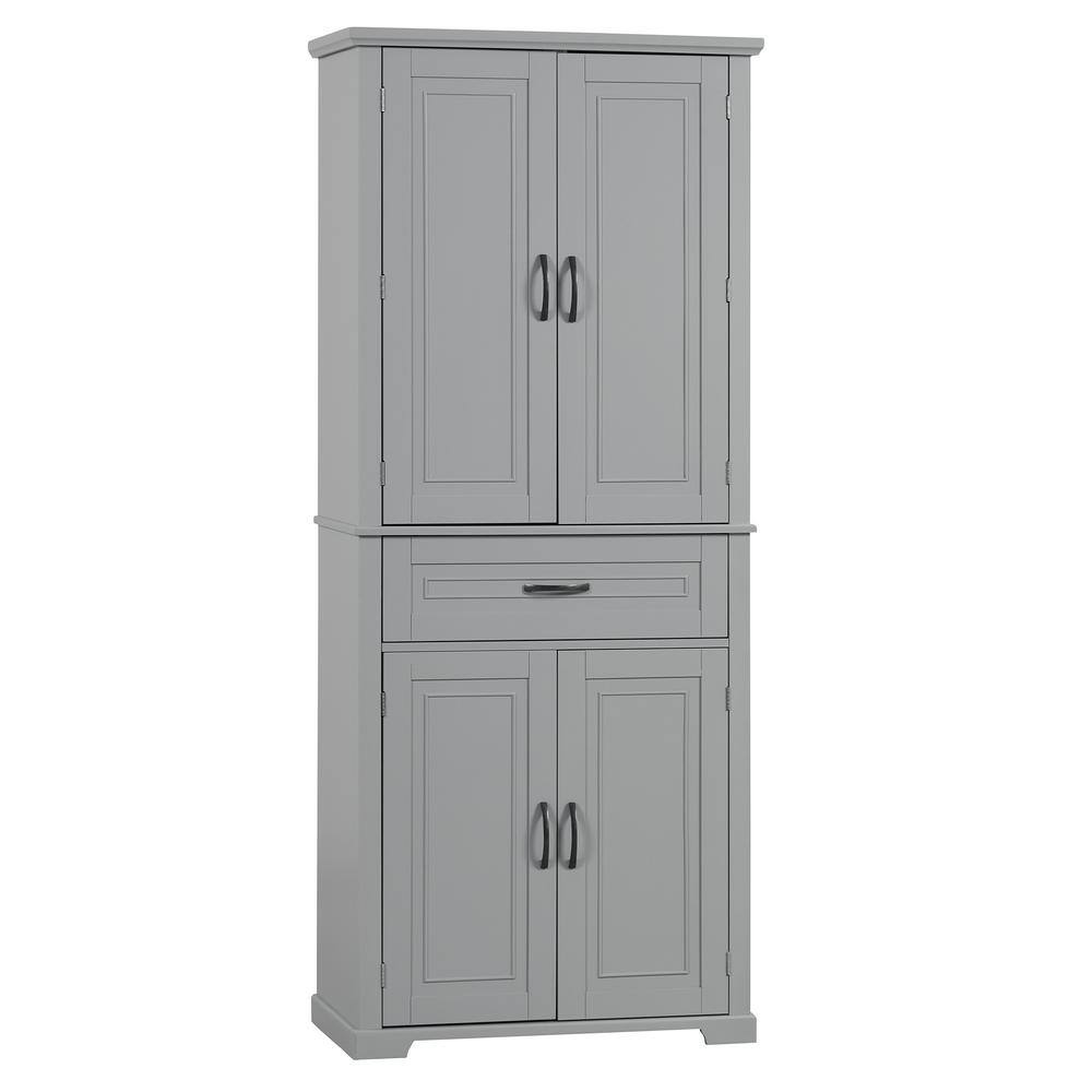 Zeus & Ruta 30 in. W x 16 in. D x 72 in. H Gray Linen Cabinet with ...