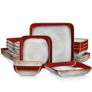 LOVECASA 16-Piece Gradient Color Red Stoneware Dinnerware Set (Service ...