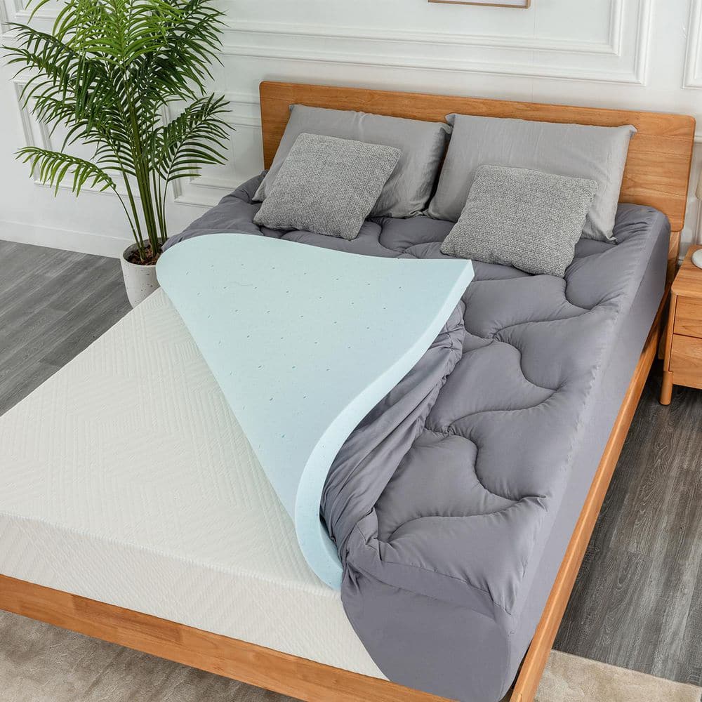 Wellos Dual Layer 4 in. King Memory Foam Mattress Topper with 8-21 in ...