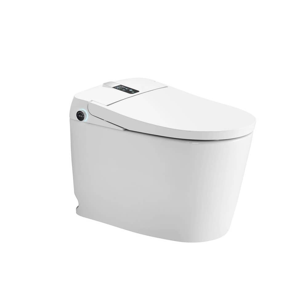 SJ STAR&JANE Elongated Smart Toilet in White 1.28 GPF with Heated Seat, Auto Open/Close/Flush ...