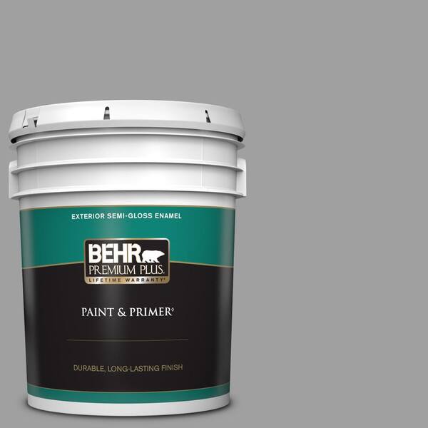 BEHR PREMIUM PLUS 5 gal. #PPU26-06 Elemental Gray Semi-Gloss Enamel ...