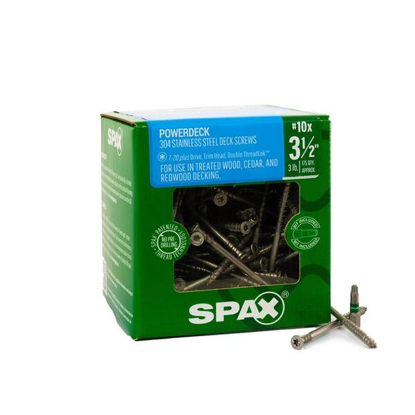 SPAX #10 x3-1/2 in. Exterior Trim Head Stainless Steel Wood Deck Screws ...