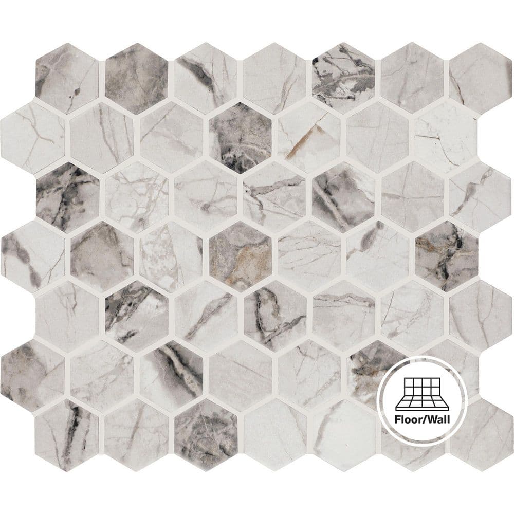 Daltile Renner Marble Ash 10 in. x 12 in. Matte Ceramic Hexagon Mosaic ...