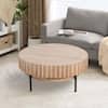 THE URBAN PORT 36 in. Oak White and Black Round Wood Coffee Table with ...