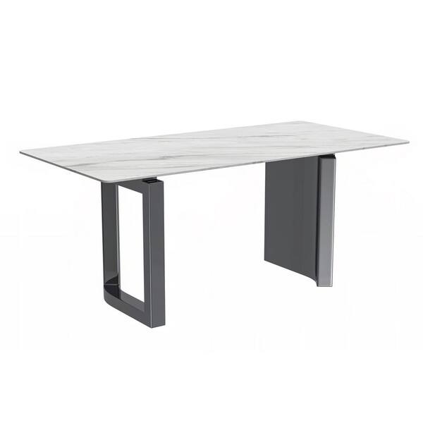 Leisuremod Astra Modern White Sintered Stone 70.86 in. Sled Dining ...