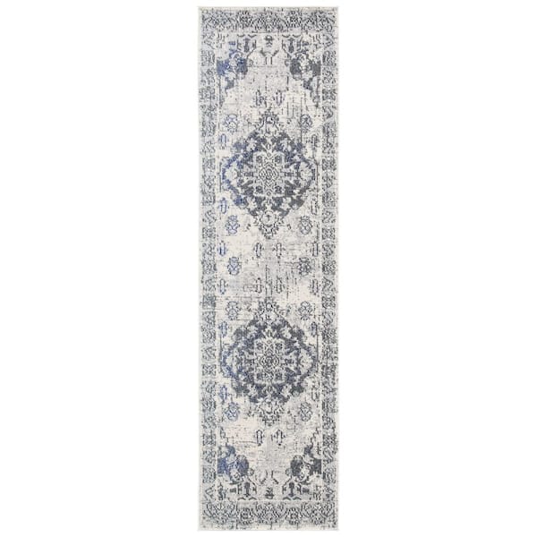 SAFAVIEH Monaco Ivory/Gray 2 ft. x 8 ft. Distressed Border Medallion ...