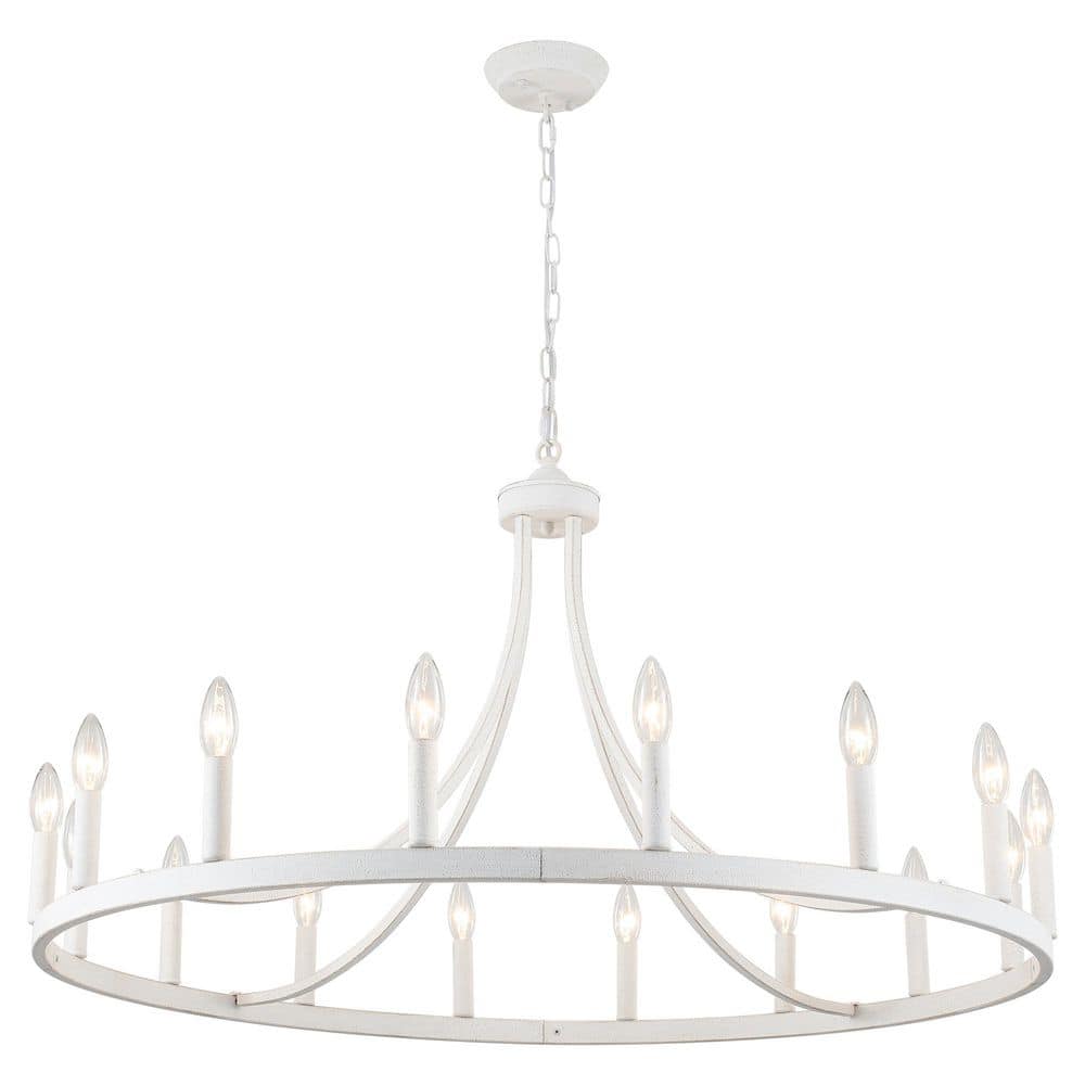 ZJVAIVE 16-Light Farmhouse White Candlestick Circle Wagon Wheel ...