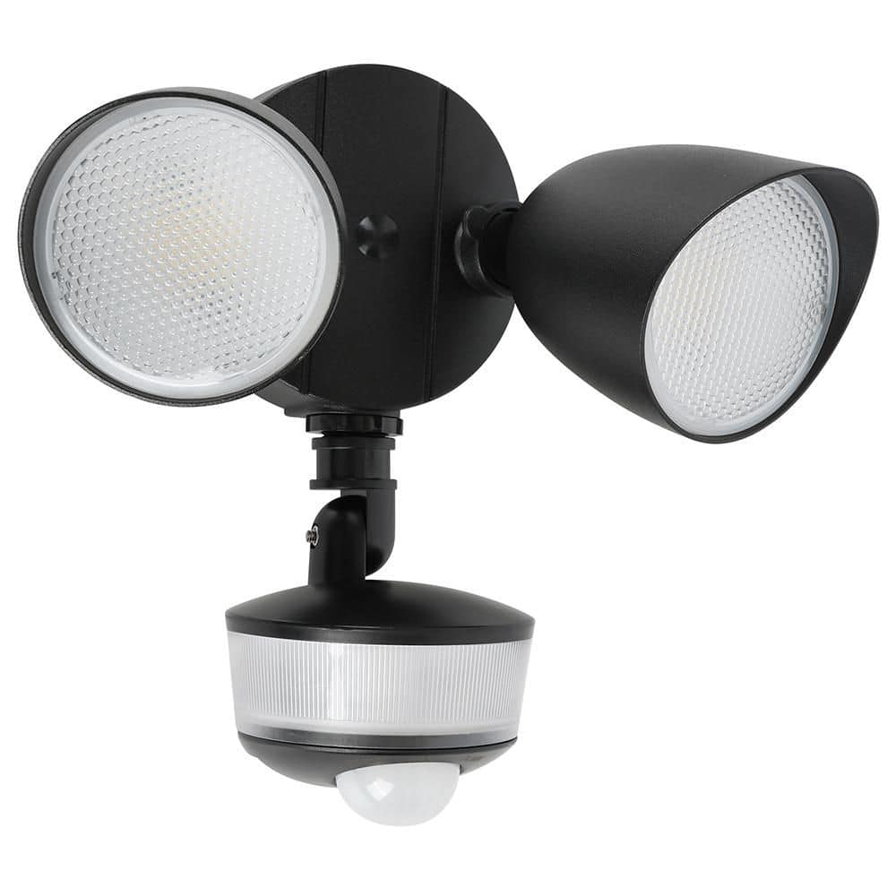 LUTEC 100-Watt equivalent 3500 Lumen 180° Black Motion Sensing Dusk to ...