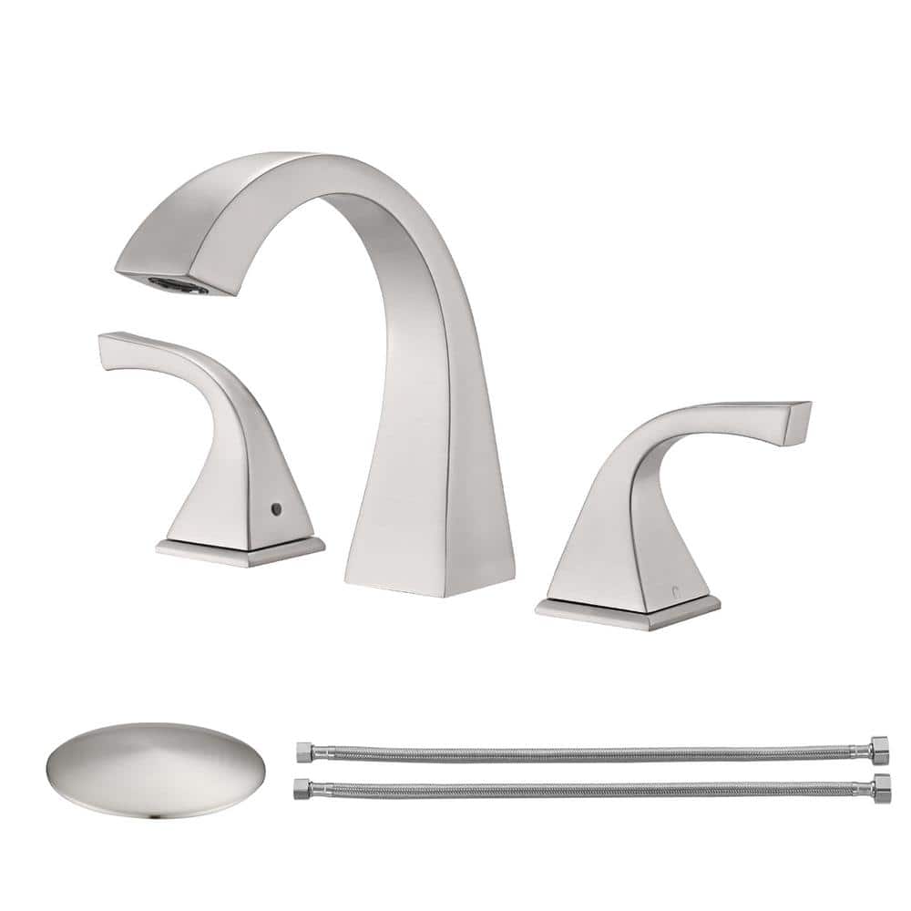 Pdpbath 8 in. Widespread Double Handle Bathroom Faucet with Metal Pop ...