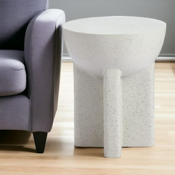 HomeRoots 15.00 in. White Round Faux Stone End Table 2000556537 - The ...