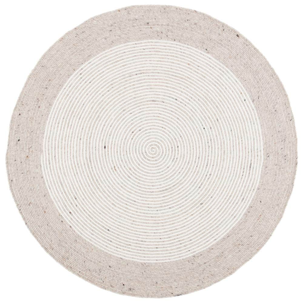 SAFAVIEH Braided Beige Black 8 ft. x 8 ft. Striped Round Area Rug ...